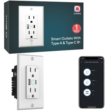 Lumary 2.4GHz WiFi Smart Outlet, Smart USB Outlet with Type C & USB ...