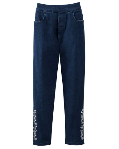 National Embroidered Hem Flat-Waist Ankle Jeans - Embroidered, Slimming ...