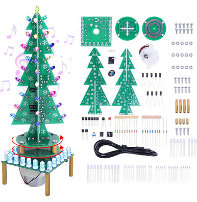 3D RGB LED Rotating Xmas Tree Soldering Kit, PEMENOL DIY Soldering Practice Kit Colorful Musical ...