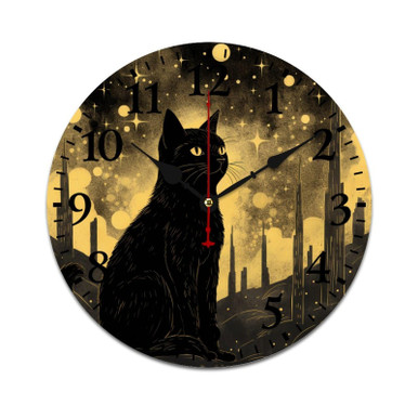10 Inch Wall Clocks Black Cats with Golden Stars Indoor Wall Clocks ...