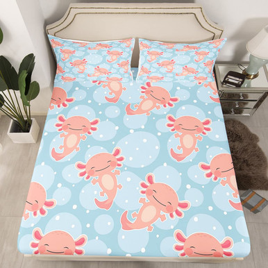 Erosebridal Kids Axolotl Bed Sheet Twin Size Cute Axolotl Fitted Sheet ...