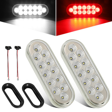 Partsam 2Pcs 6.7 Inch Oval Red Stop Turn Tail Lights and White Backup ...