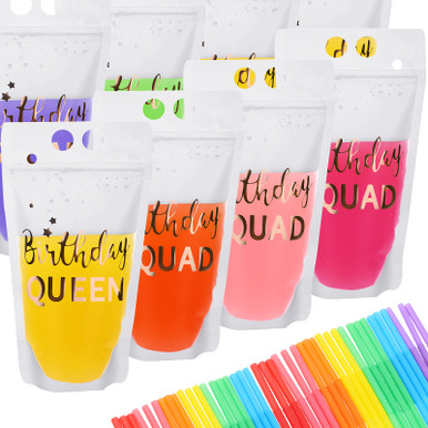 20 Pieces Birthday Squad Drink Pouch Bag with Straw Birthday Queen ...