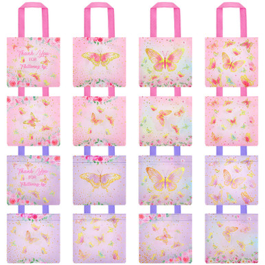 24 Pack Butterfly Gift Bags Pink and Purple Reusable Totes with Handles ...
