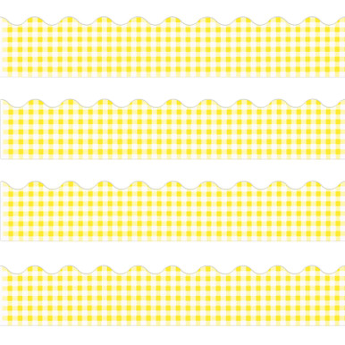 72 Feet Yellow Gingham Bulletin Board Borders Buffalo Plaid Scalloped ...