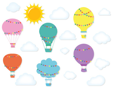 23 Pcs Hot Air Balloons Bulletin Board Cutouts Set Clouds Accents and ...