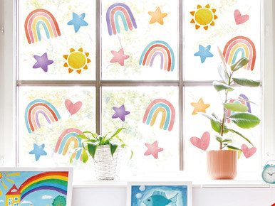 AnyDesign 9 Sheet Boho Rainbow Window Clings Stickers Watercolor ...