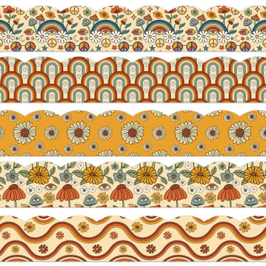 AnyDesign 69Ft Boho Floral Bulletin Board Borders 5 Designs 60Pcs Retro ...