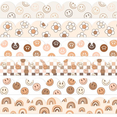 AnyDesign 69Ft Groovy Retro Bulletin Board Borders Boho Rainbow Flower ...