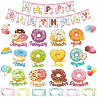 Lincia 61 Pcs Happy Birthday Bulletin Board Set Donuts Theme Birthday ...