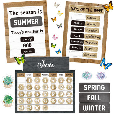 87 Pieces Rustic Calendar Bulletin Board Set Classic Classroom Bulletin ...