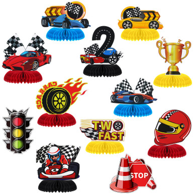12 Pieces Race Car Two Fast Honeycomb Centerpieces Two Fast Birthday ...