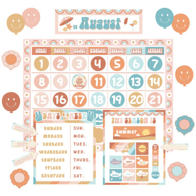 Groovy Calendar Bulletin Board Set Decorations Retro Hippie Calendar ...