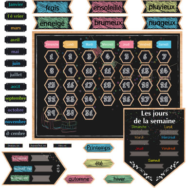 94 Pcs French Calendar Chalk Bulletin Board Set Chalk Classroom ...