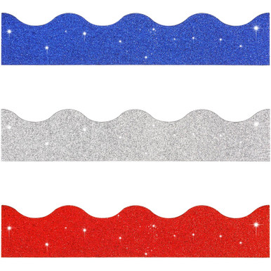 62 Feet Back to School Bulletin Board Border Shiny Glitter Scalloped ...