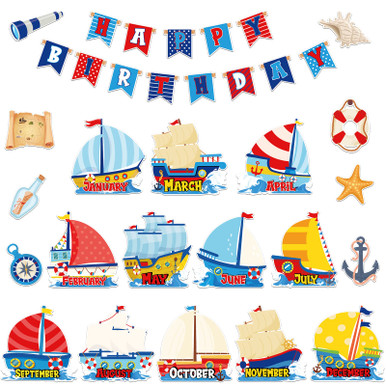 Fainne Nautical Happy Birthday Bulletin Board Sets Paper Cutouts with ...