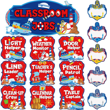 Classroom Jobs Mini Bulletin Board Nautical Set with Name Tags Bulletin ...