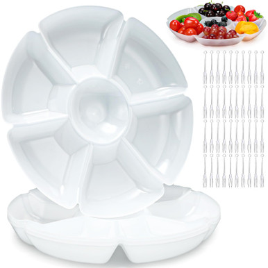 Zhehao 4 Pcs Round Divided Serving Tray with Disposable Fork, 10.6 Inch ...
