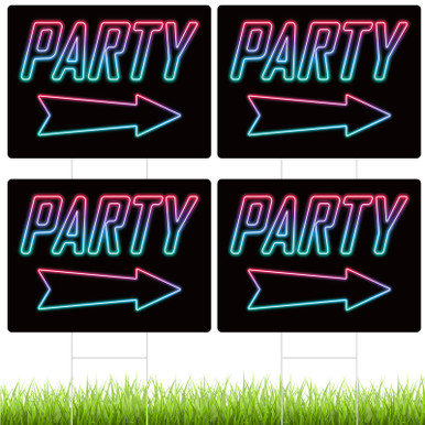 Suzile 4 Pcs Party Sign with Stakes 12 x 16 Inch Neon Party This Way ...