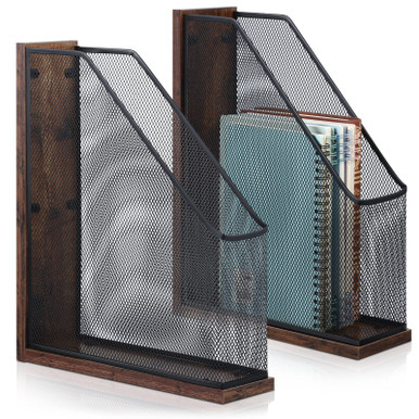 PerKoop 2 Pcs Mesh Magazine File Holder Metal Wooden Magazine File ...