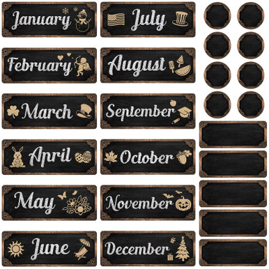 Gueevin 60 Pcs Industrial Chic Months of the Year Bulletin Board Set ...