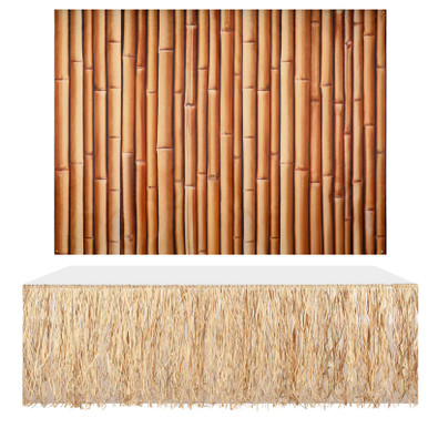 Hanaive 2 Pcs Luau Grass Table Skirt and Bamboo Backdrop, Hawaiian ...
