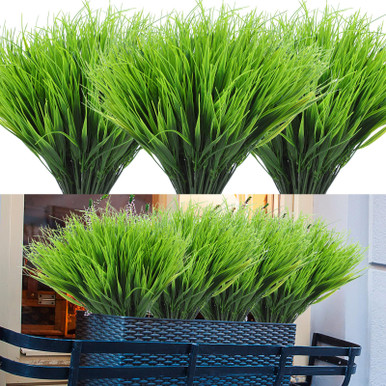 Tigeen 30 Bundles Fake Grass Green Artificial Grass UV Resistant Fake ...