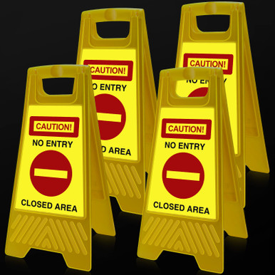 4 Pcs Yellow Reflective No Entry Sign Portable Handle Standing Closed ...