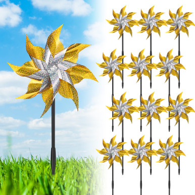 Hsei 50 Pcs Reflective Pinwheels with Stakes for Garden Decor ...