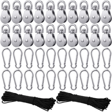 Shappy 42 Pcs Pulley Block System Set, 20 Pcs M20 Pulley Wheel ...