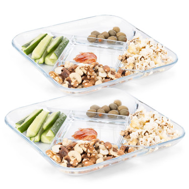 Navaris Glass Divided Plates (Set of 2) - 5 Section Divider Plate for ...