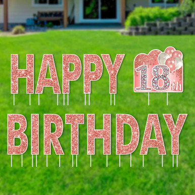 Uflashmi Happy 18th Birthday Yard Sign with Stakes, Rose Gold 18th ...