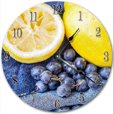 Yellow Lemons Blueberry Wall Clock Fruit Modern Clocks Wall Decor 12 ...