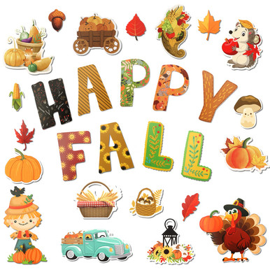 56pcs Happy Fall Bulletin Board Decorations Set, with Glue Points Fall ...