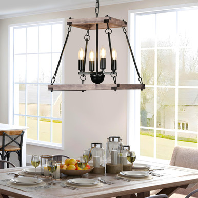 MantoLite 4 Lights Wooden Pendant Light Kitchen Island Chandelier Chain ...