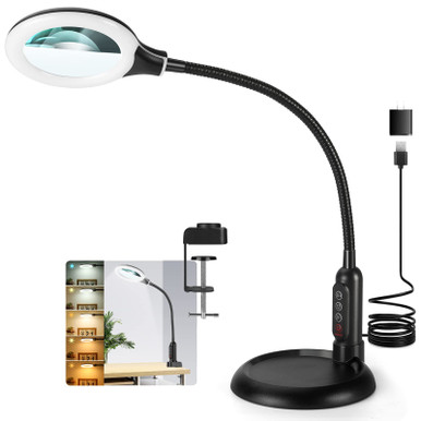 JEEDEFI 2-in-1 Magnifying Glass with Light and Stand, 5 Lighting Modes ...