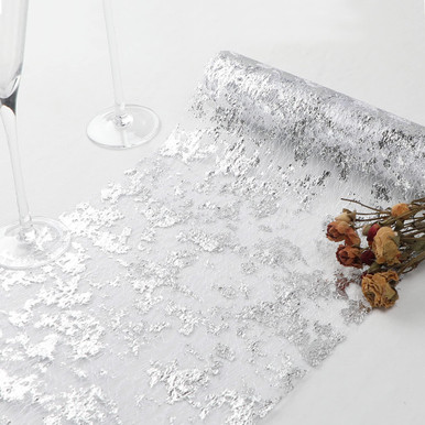 WELTRXE Silver Table Runner, Glitter Metallic Silver Thin Mesh Table ...