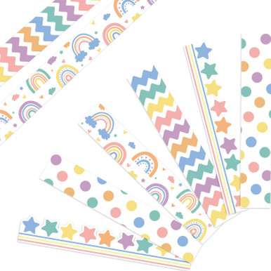 69ft Pastel Colorful Rainbow Border Trim, Pastel Boho Stripes Bulletin ...