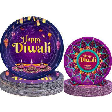 48 PCS Diwali Plates Set, Serve 24 Guests Happy Diwali Paper Plates ...