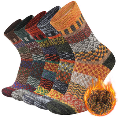 Heatuff Mens Warm Wool Socks Thermal Winter Thick Crew Pattern Socks ...