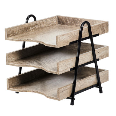 HOYRR Wood Desk Organizer, Wood Letter Tray Organizer, 3-Tier Wood ...