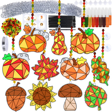 Winlyn 33 Sets Fall Leaf Pumpkin Acorn Sunflower Suncatchers Ornaments ...