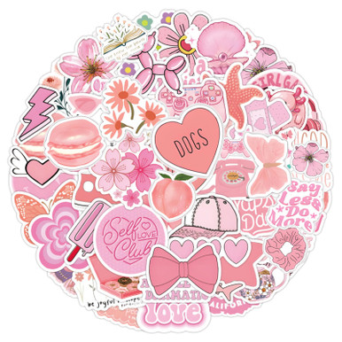 Jeffdad Pink Cute Stickers, 60 Pieces Pink Preppy Stickers Pink Girls ...