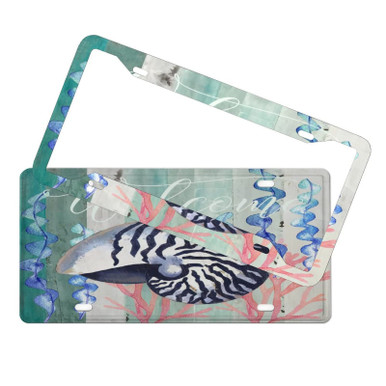 License Plate Frame Holder Sea Snail Starfish Nautical Beach Ocean ...