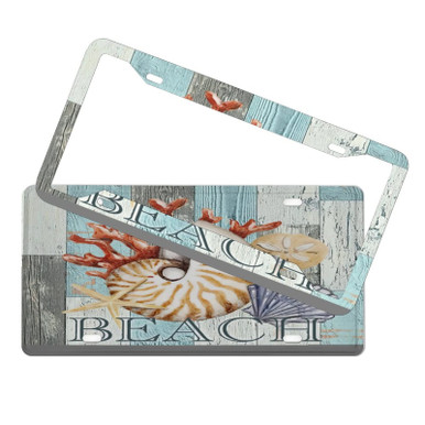 License Plate Holder Sea Snail Starfish Nautical Beach Ocean Theme ...