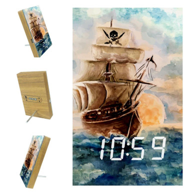 Lyetny Watercolor Painted Sea Pirate Ship Digital Alarm Clock Display ...