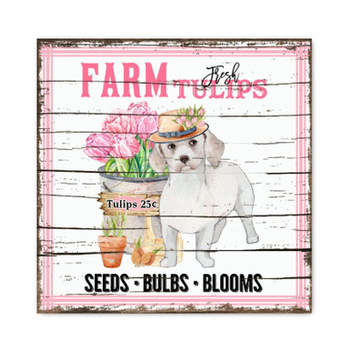 Farm Fresh Flower Market Wooden Signs Pink Tulips Poodle Dog Wooden ...