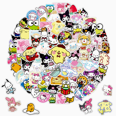 100Pcs Kawaii Sanrio Sticker for Kids, Japanese Animation Mix Sticker ...