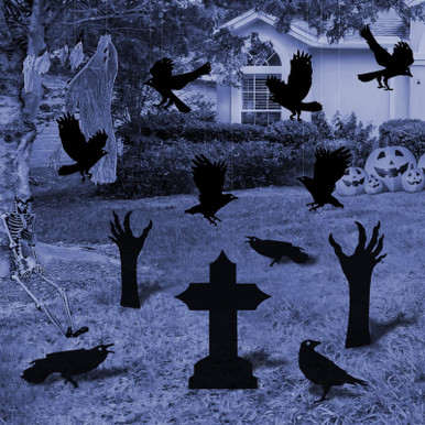 12 Pack Halloween Decorations Outdoor- Black Halloween Crows Zombie ...