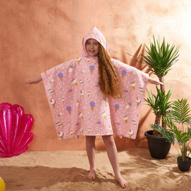 Dreamscene Ice Cream Hooded Poncho Towel for Kids Swimming Bath Shower ...